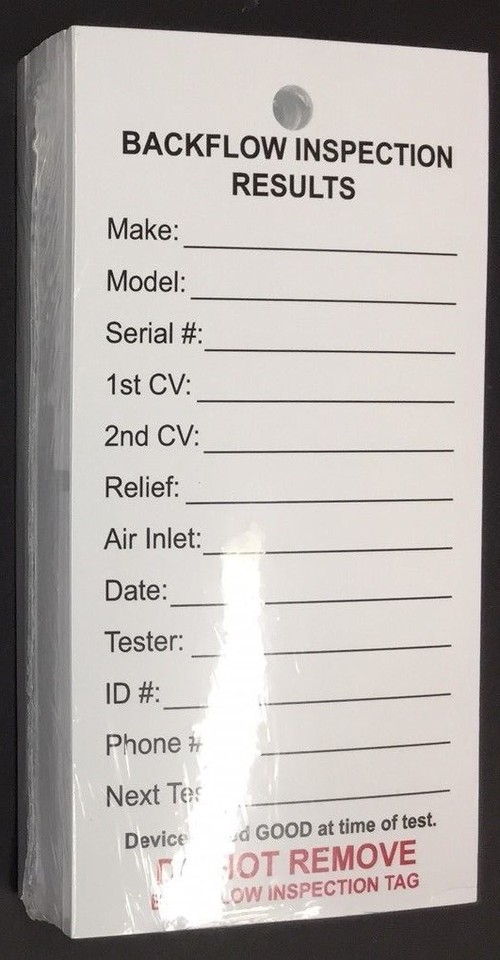 Backflow Inspection Tags - Tear Proof - Waterproof / UV Resistant (Pkg ...