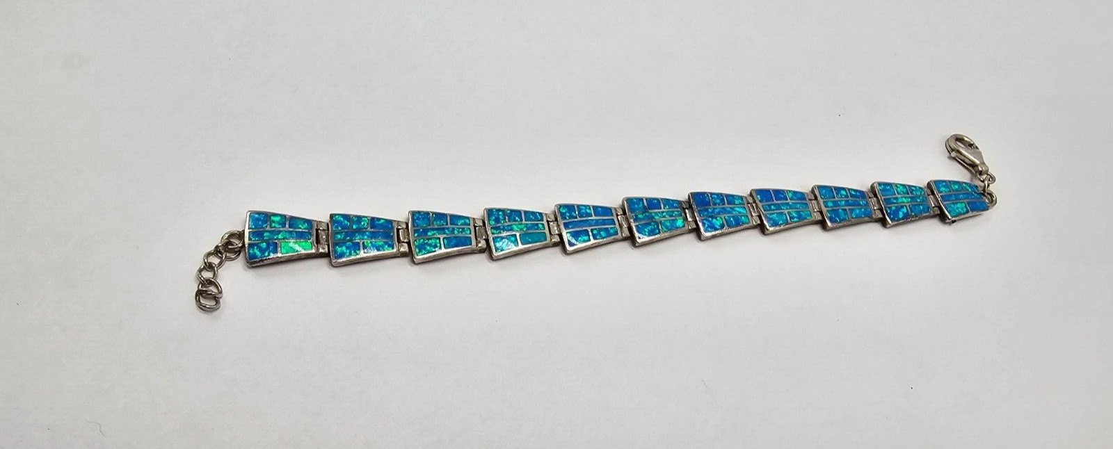 Light Blue Fire Opal Sterling Silver Chain Tennis Bra… - Gem