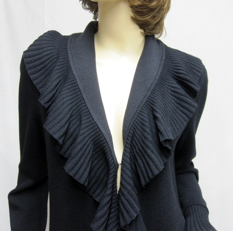 St John Knit Ruffle Kelly COAT Jacket Black 10 12 NWOT $1390 | eBay