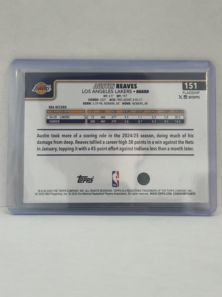 2025-26 Topps Basketball - Austin Reeves Pink Diamante #151 Los Angeles ...