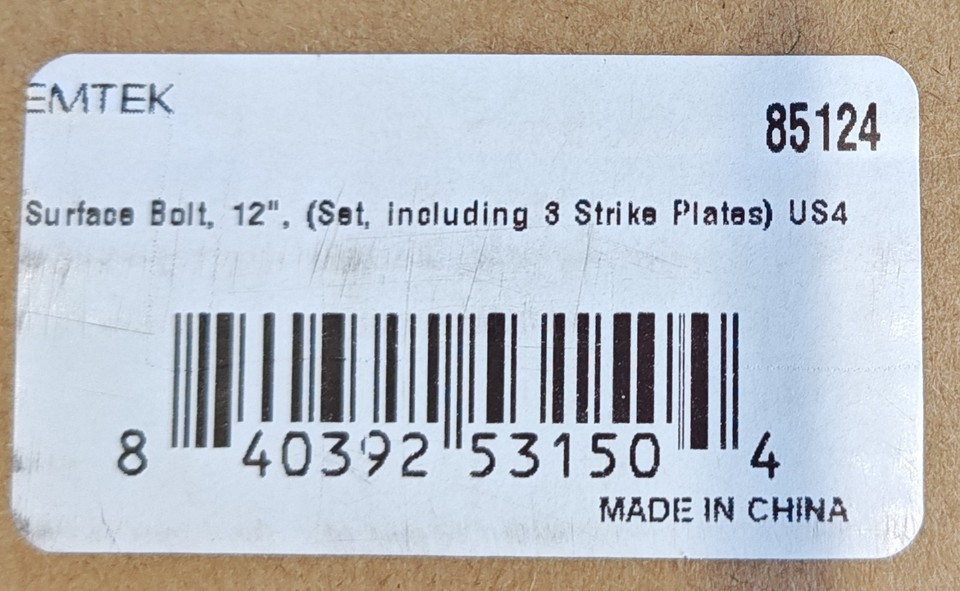 Emtek 85124 12" Surface Bolt includes 3 Strike Plates - Satin Brass | eBay