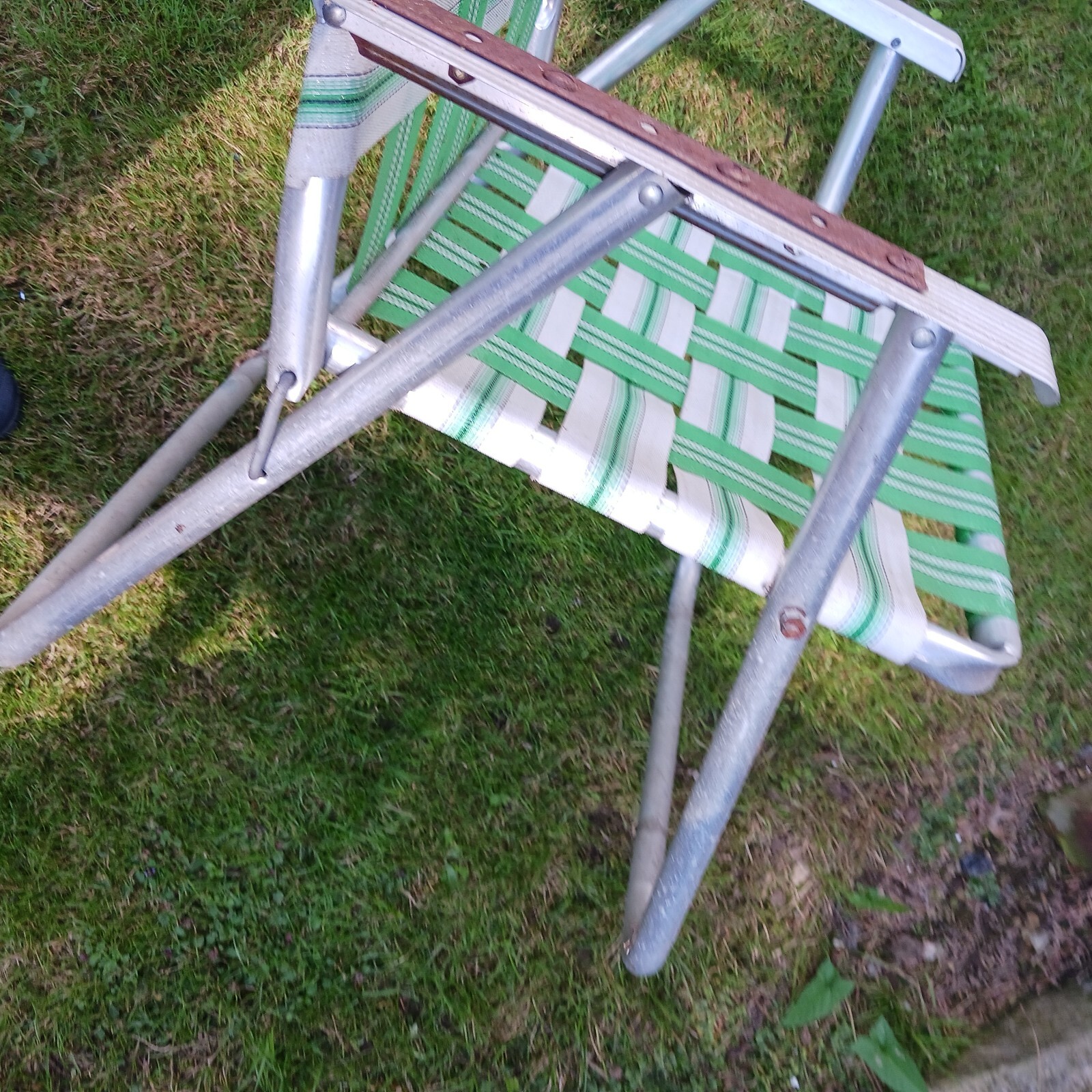 Chair Vintage Aluminum Folding Chair Beach Lawn Webbed Green White 80s ...