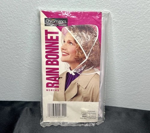 Vtg Chromatics Women’s Clear Plastic Rain Bonnet Tie Hat Classic Movie ...