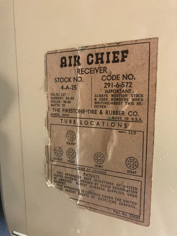 RARE Vintage Firestone Air Chief Cream AM Tube Radio Model 4-A-25 ...