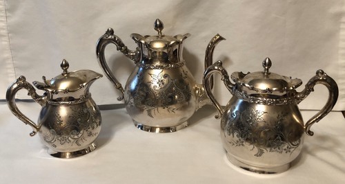 Meriden B. & Co. Silver Plate Coffee/Tea Pot, Sugar Bowl & Creamer Set ...