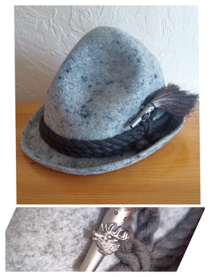 Men's gray, felt, wool hat. Capo. Tirol Hat. Size 53. + Gamsbart with a ...