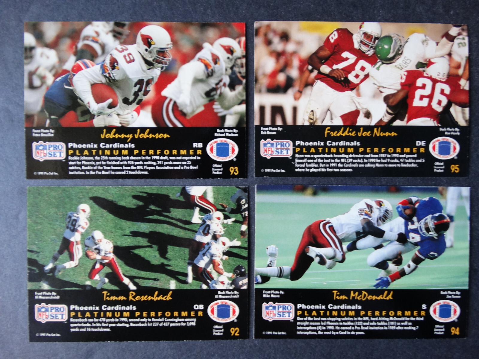1991 Pro Set Platinum Series 1 Phoenix Cardinals Team Set 4 Football ...
