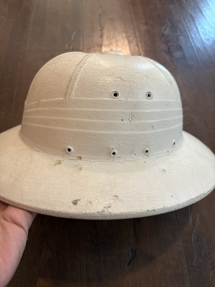 Vintage Pith Sun Helmet Safari Explorer Military Safety Hard Hat White ...