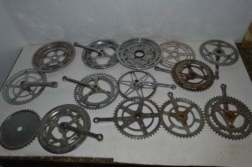 VINTAGE BICYCLE BIKE PARTS- CRANKSETS / GEARS LOT OF 37 SHIMANO ETC ...