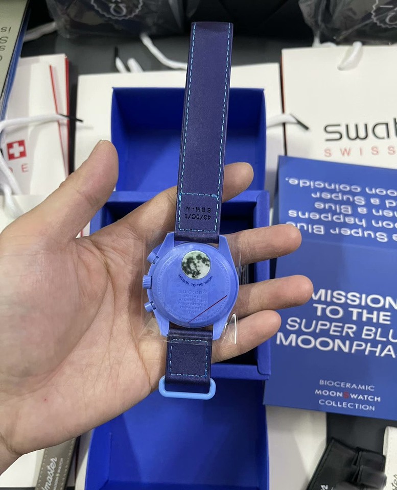 Omega x Swatch's Bioceramic Satellite Watch in Super Blue Moon | eBay