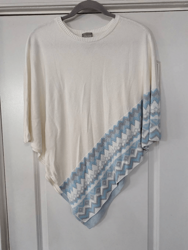 Chico's Triangle Poncho women's L/XL white blue fair aisle | eBay