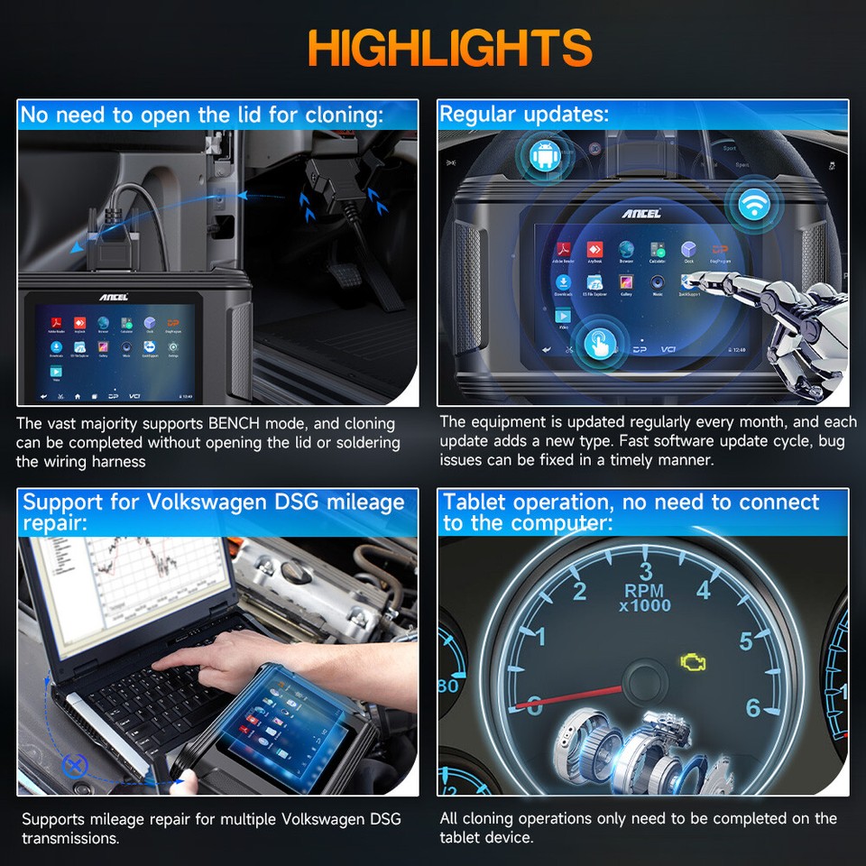 ANCEL Car Mileage Correction Diagnostic ECM ECU Clone Tool Kit With ...