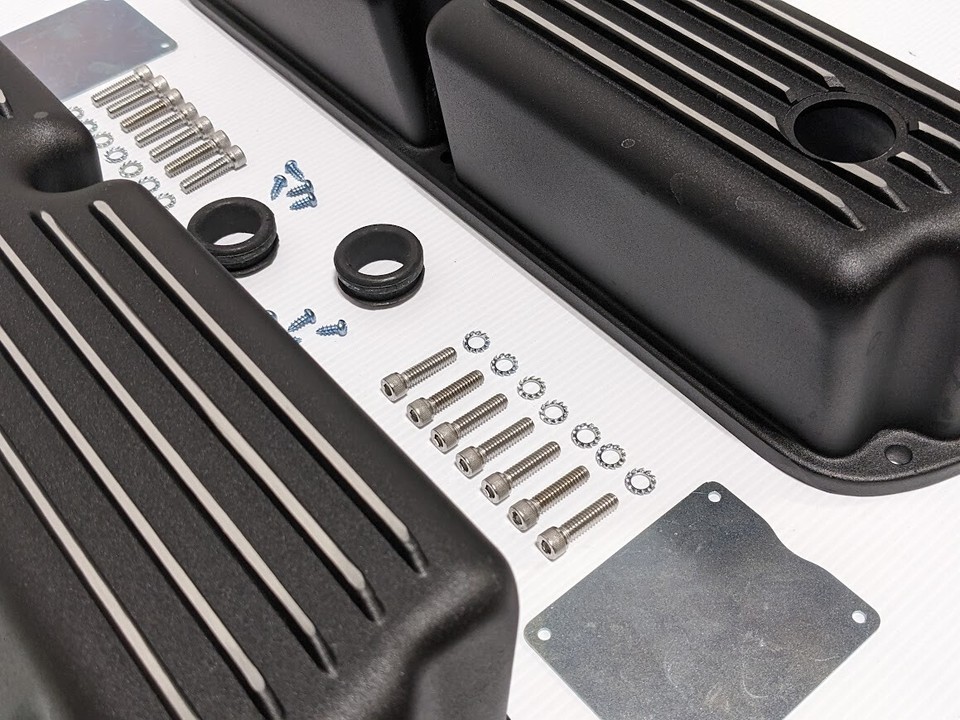 1962-1985 SBF Ford 5.0L 289 302 351W Tall Valve Covers Black Aluminum w ...