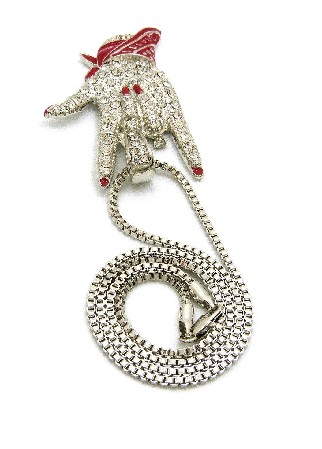 Women's Cardi B I Love You Hand Sign Pendant & 24" Box, Cuban Chain ...