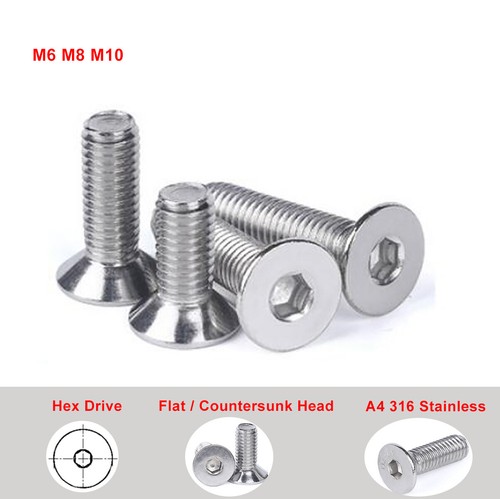 M6 M8 M10 Socket Cap Screw Flat Head Allen Bolt Hex Drive A4 Stainless ...
