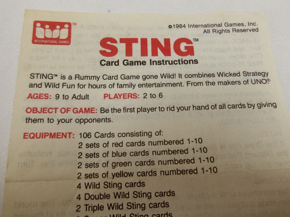 STING card game, complete in original box with original instructions ...