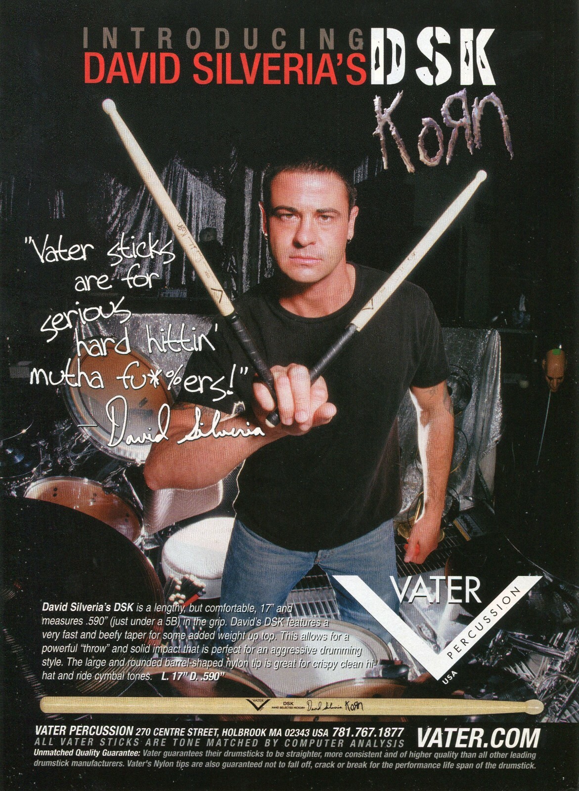 2003 Print Ad of Vater DSK Drumsticks w David Silveria of Korn | eBay