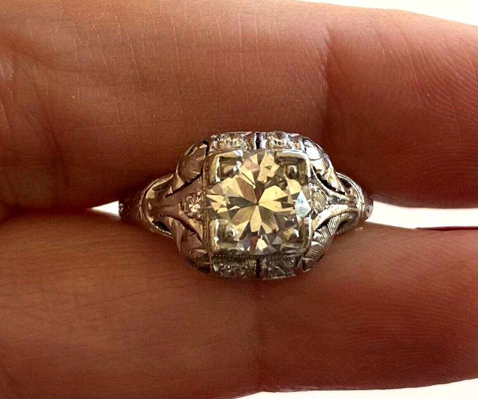 Classy Platinum Pt Antique Ladies Engagement Ring Natural Diamond 1.2ct ...