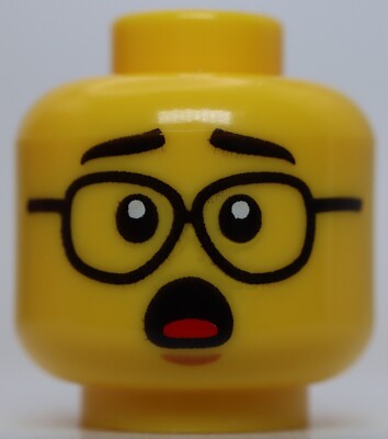 Lego Minifig Head Dual Sided Black Eyebrows Glasses Open Mouth Shocked ...