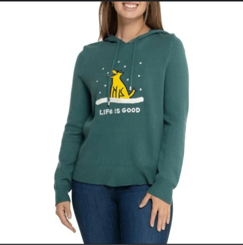 Life Is Good Rocket Snowfall Winter Graphic Hooded Jasper Sweater Size ...