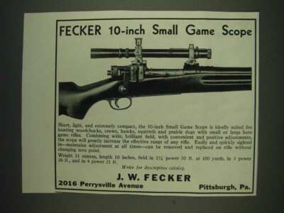 1933 J.W. Fecker 10-inch Small Game Scope Ad | eBay