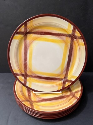 Vernonware ORGANDIE Plates 9 3/4" Yellow Brown Plaid - 6 Plates | eBay