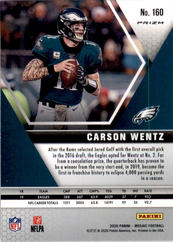 2020 Mosaic Red Carson Wentz Philadelphia Eagles #160 | eBay