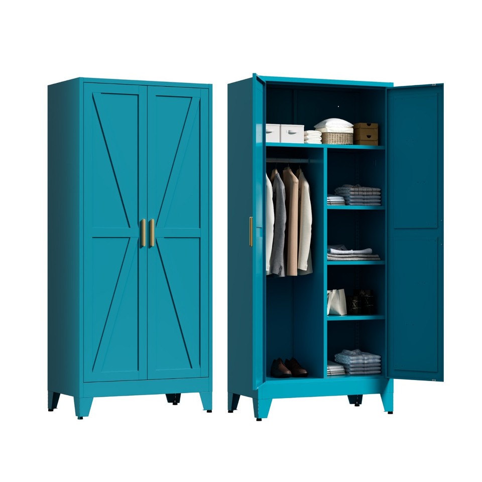 Cofar 71" Metal Office Wardrobe Closet With Hanging Rod For Bedroom ...