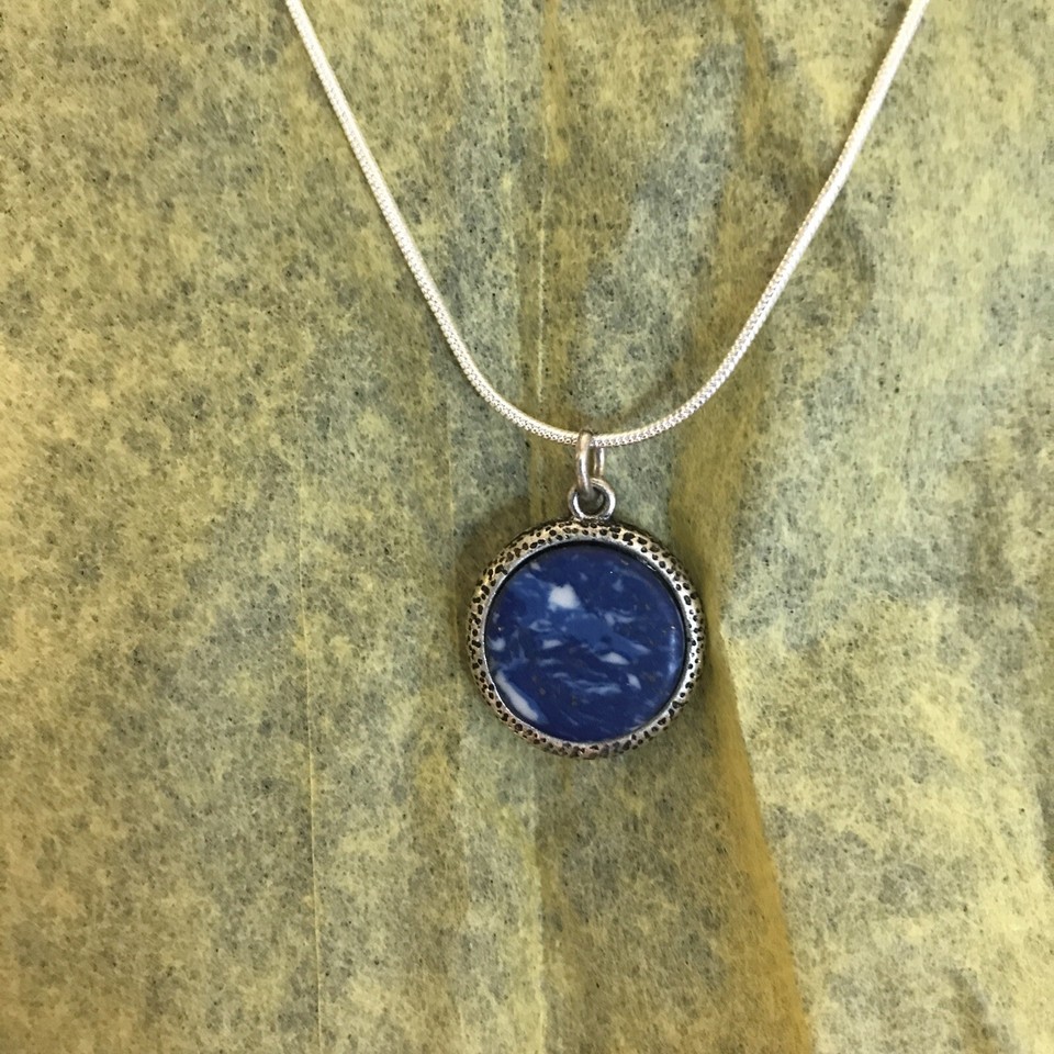 Blue Round Stone Pendant Necklace With 18” Sterling Silver Chain | eBay