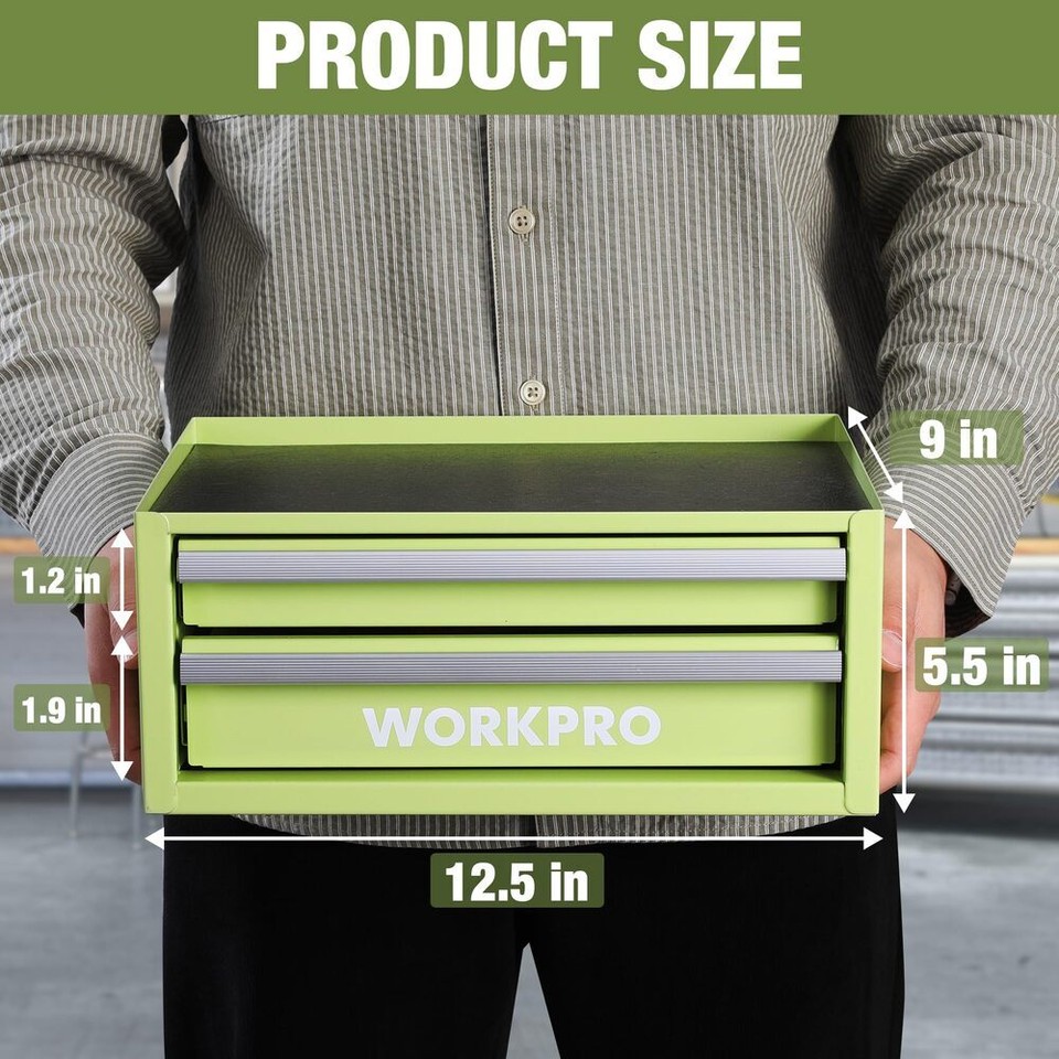 WORKPRO Mini Tool Box 12.5" Small Metal Tool Chest 2 Drawer & 1 Open Top Storage | eBay