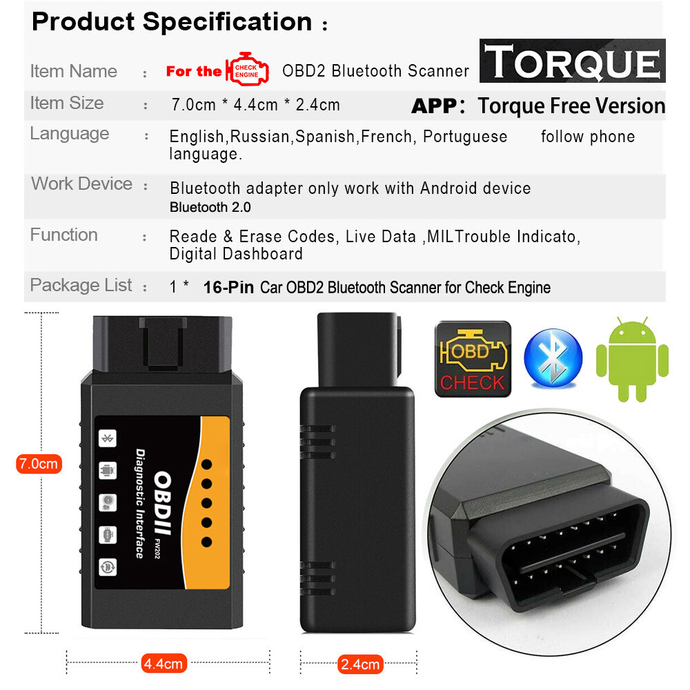 ANCEL Car OBD2 Scanner Code Reader ENGINE EML Diagnostic Tool Bluetooth ...