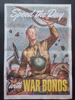 1944 WW2 USA AMERICA SPEED THE DAY BUY WAR BONDS ARMY BAND WIN ...