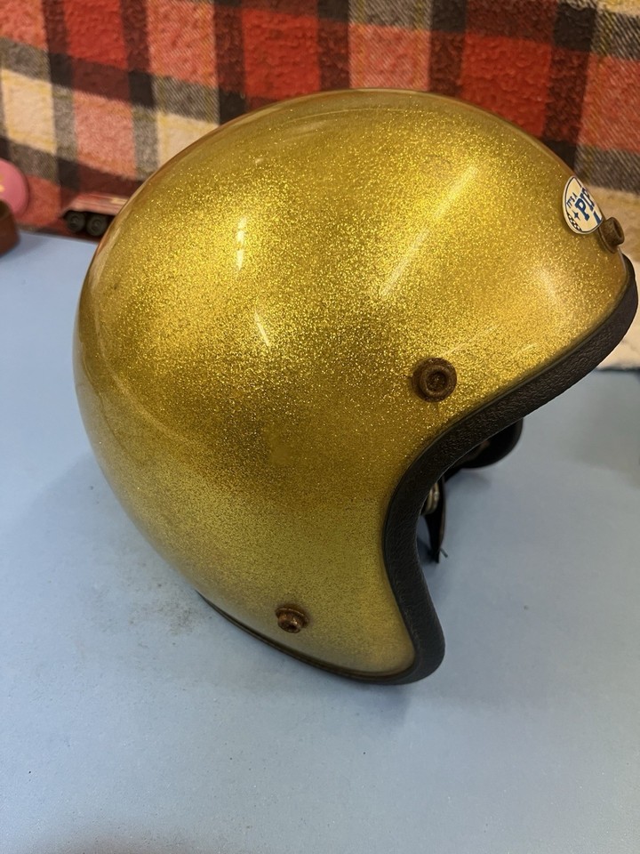 Vintage PIP Gold MetalFlake Motorcycle Helmet Stamped (1966)group 1 AMA ...