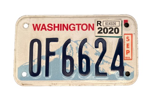SEPTEMBER 2020 WASHINGTON WA STATE MOTORCYCLE MC LICENSE PLATE #0F6624 ...