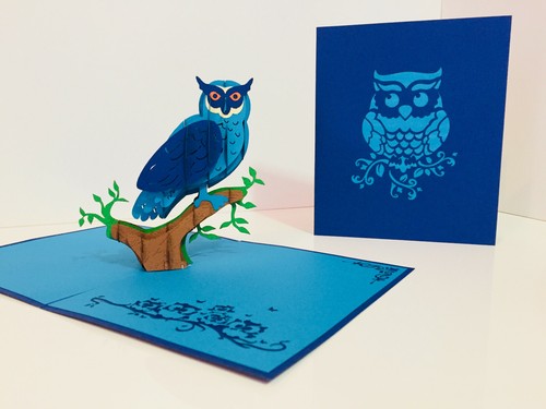 Origami Pop Cards. Cute Turquoise & Blue Owl. 3D Pop Up Greeting ...