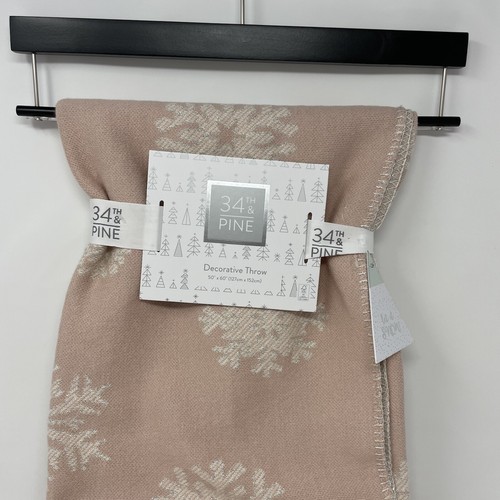 34th & Pine 50x60" Decorative Throw Blanket Snowflakes Pale Pink | eBay