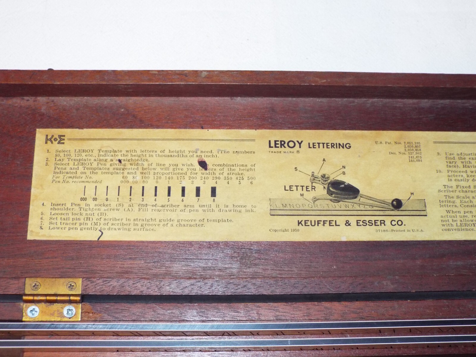 Vintage K&E LEROY Lettering Set Drafting Keuffel Esser Wooden Case 1950 ...