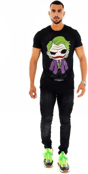 Avenue George V Paris Joker T-Shirt Rhinestone Men's Black Fitted Tee ...