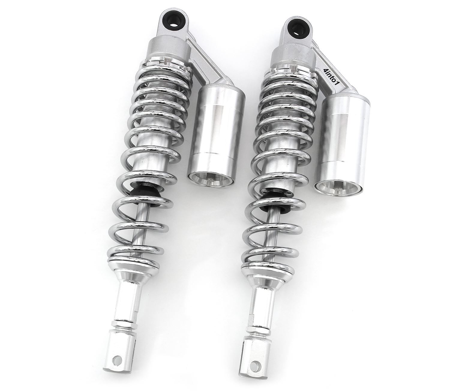 Silver & Chrome Remote Reservoir Motorcycle Shocks - Eye To Clevis ...