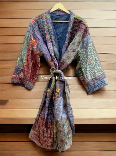 Indian Patchwork Kantha Jacket, Soft Silk Kantha Jacket, Cotton Bath Robe Kimono | eBay