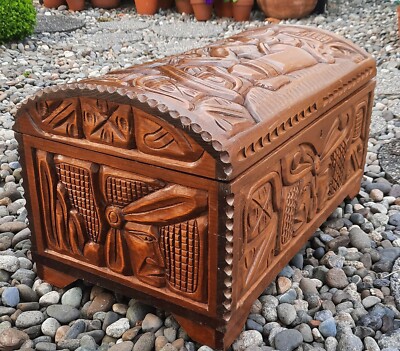 AZTEC TRUNK vtg mayan indian wood carving tribal tiki carving spanish ...