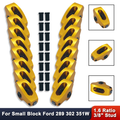 "Ford SBF 289 302 351W 1.6 Ratio Aluminum Roller Rocker Arms Set 3/8 ...