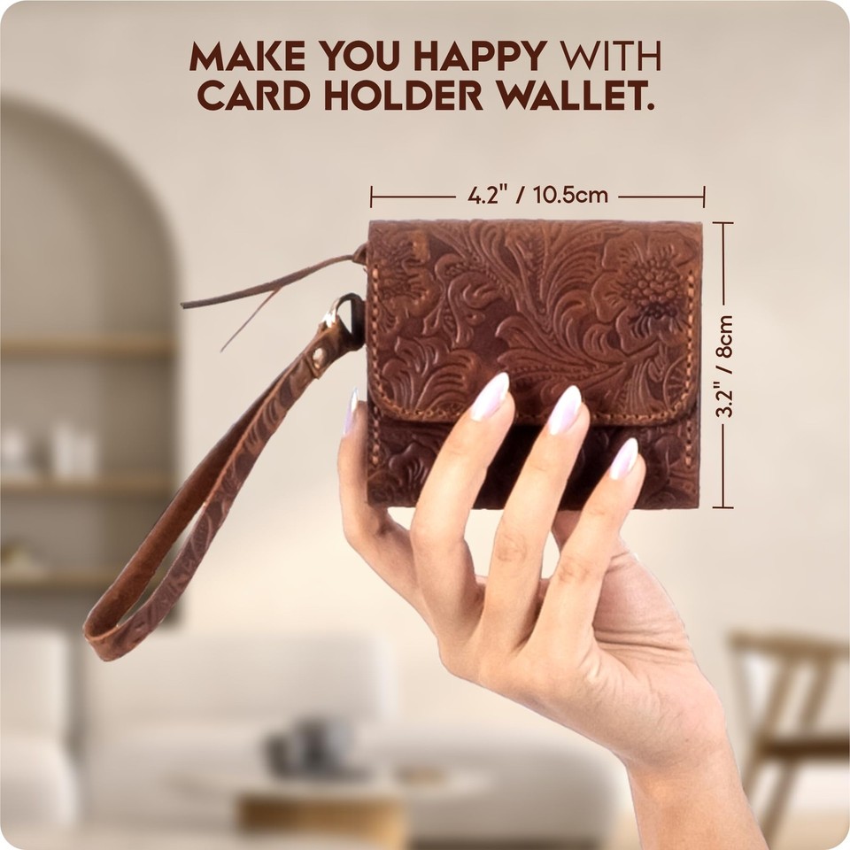 Handmade Wristlet Wallets for Women, Western Floral Leather Small ...