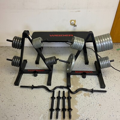 Assortment weight lifting set with 4 manual dumbells, curl bar, bench ...