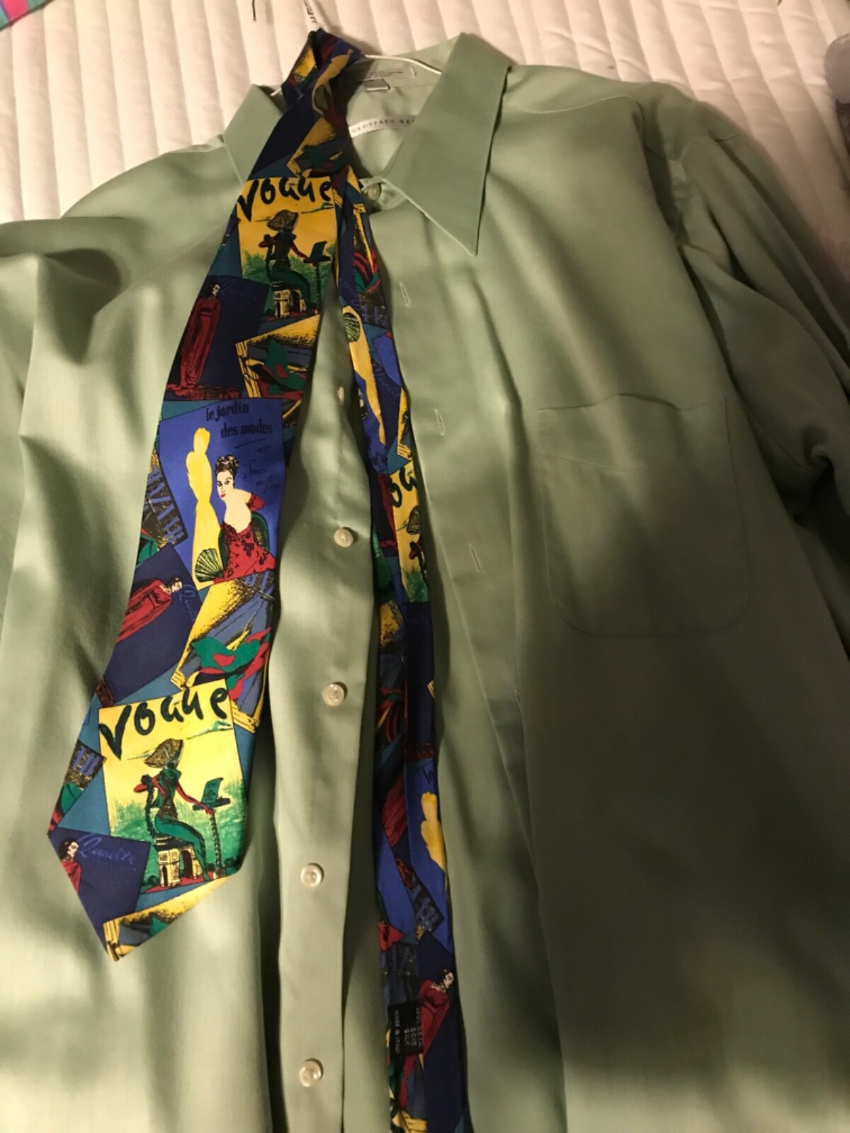 Rare Vintage Gianni Versace Green Vogue Print Silk Ti… - Gem