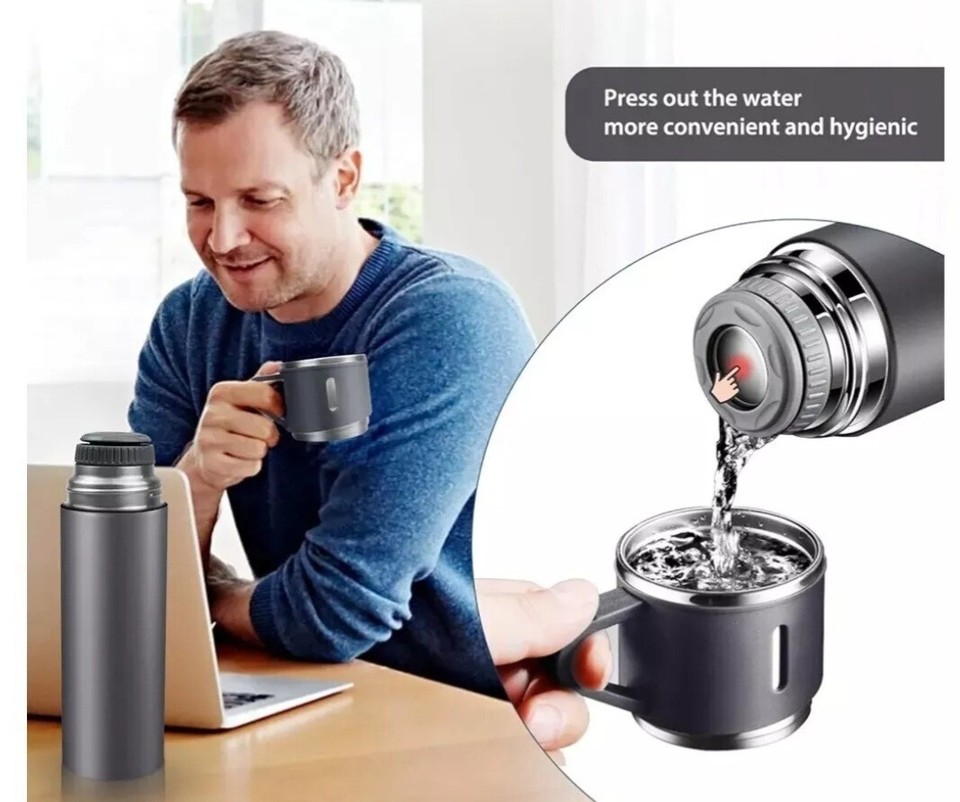 💚 Vacuum Insulated Flask Set Stainless Steel Thermo Bottle with Cups ...