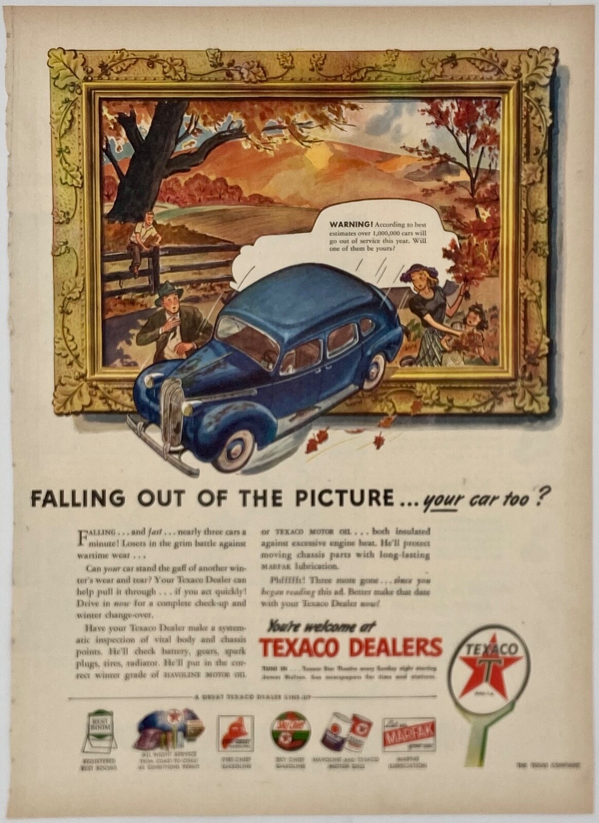 Original 1945 Texaco Ad: Falling Out of the Picture Series, Blue ...