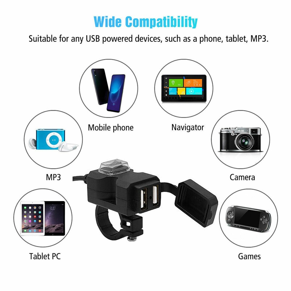 Waterproof Motorcycle Handlebar USB Port Phone Charger Cigarettes ...