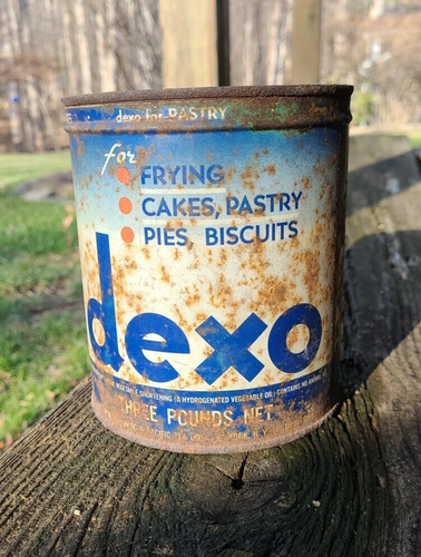 Vintage Dexo Blue & White Vegetable Shortening Can w/ Three Recipes ...