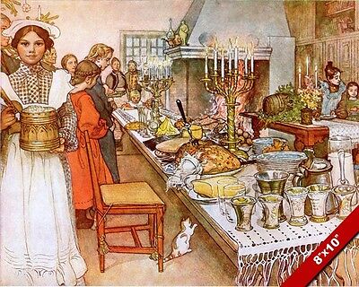 THE CHRISTMAS EVE FEAST DINNER TABLE VICTORIAN PAINTING ART REAL CANVAS ...